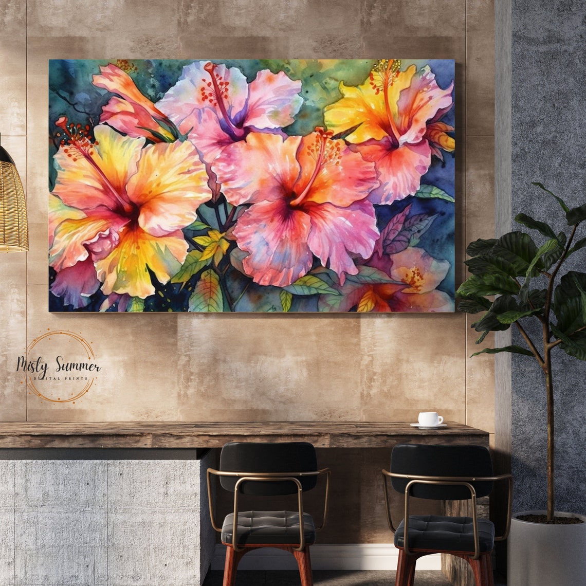 Tropical Painting Beautiful Impressionist Print on Canvas of Colorful ...