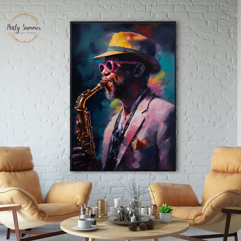 African American Impressionist Print on Canvas Jazz Musician Playing ...