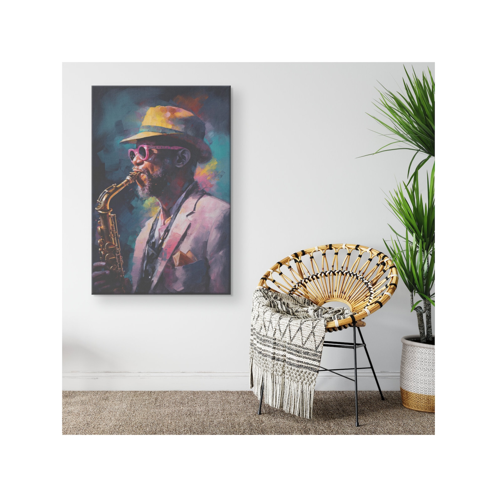 African American Impressionist Print on Canvas Jazz Musician Playing ...