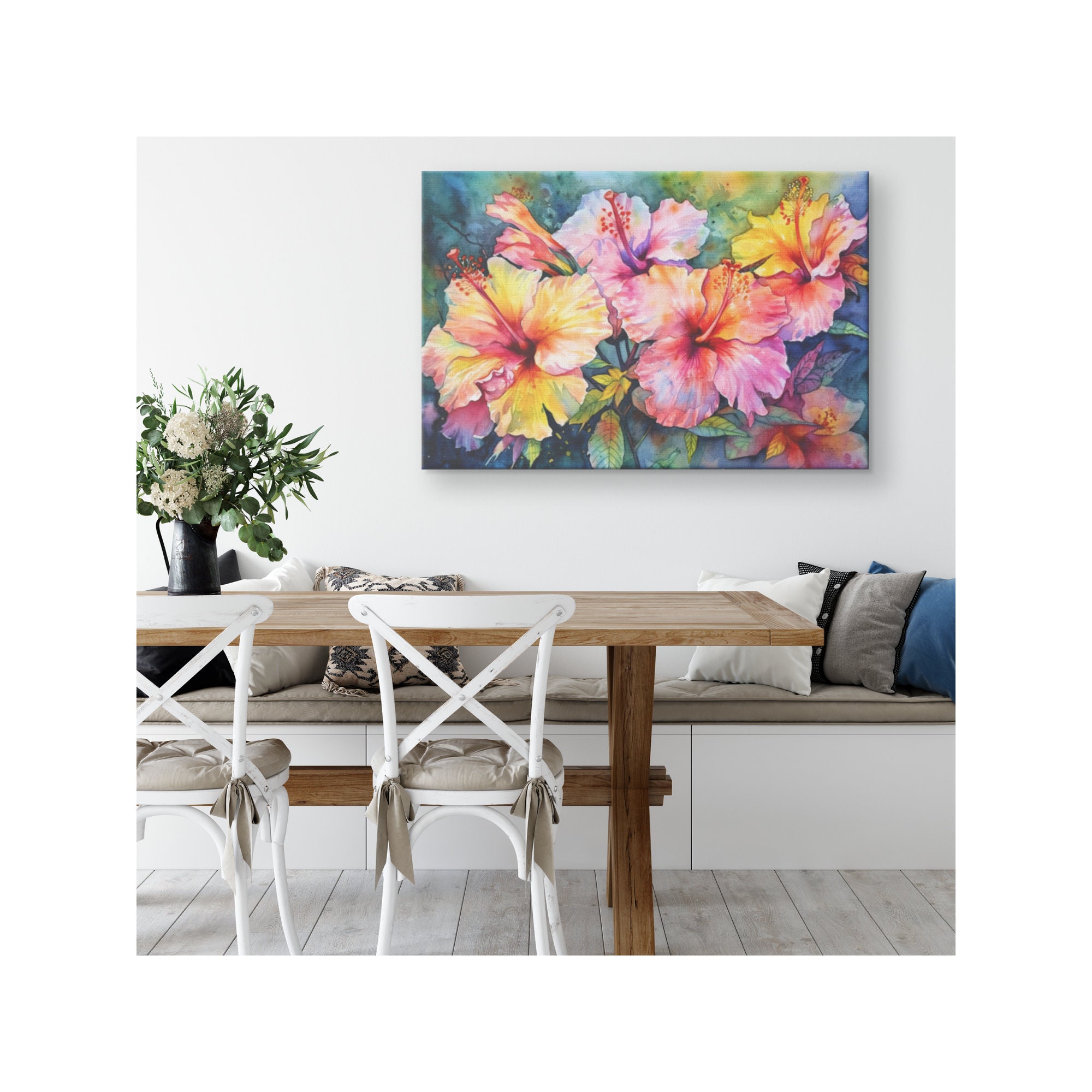Tropical Painting Beautiful Impressionist Print on Canvas of Colorful ...