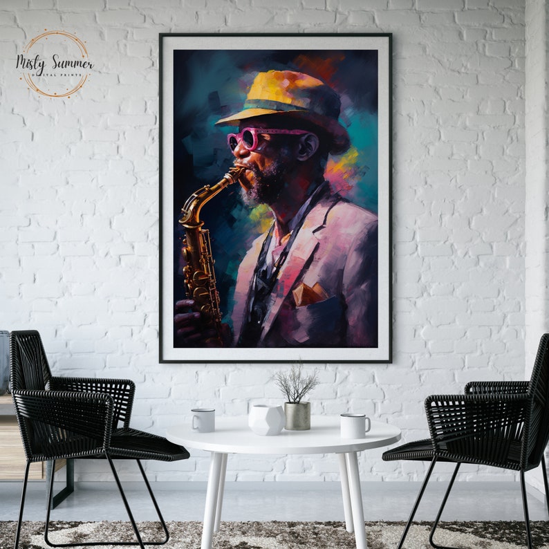 African American Impressionist Print on Canvas Jazz Musician Playing ...