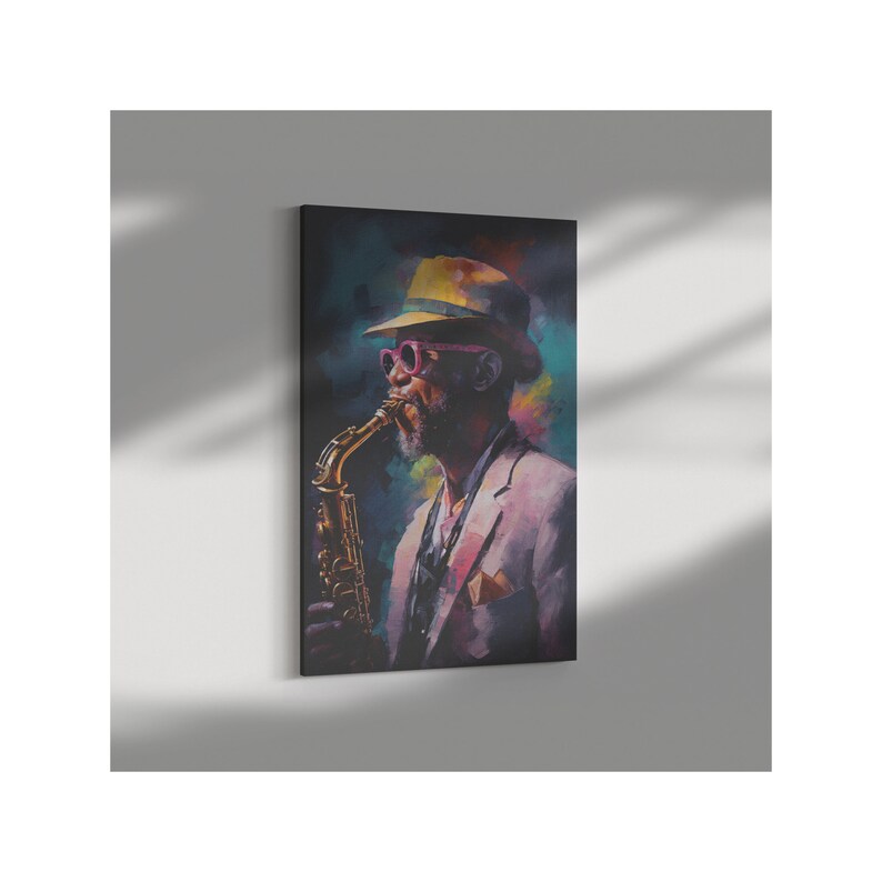 African American Impressionist Print on Canvas Jazz Musician Playing ...