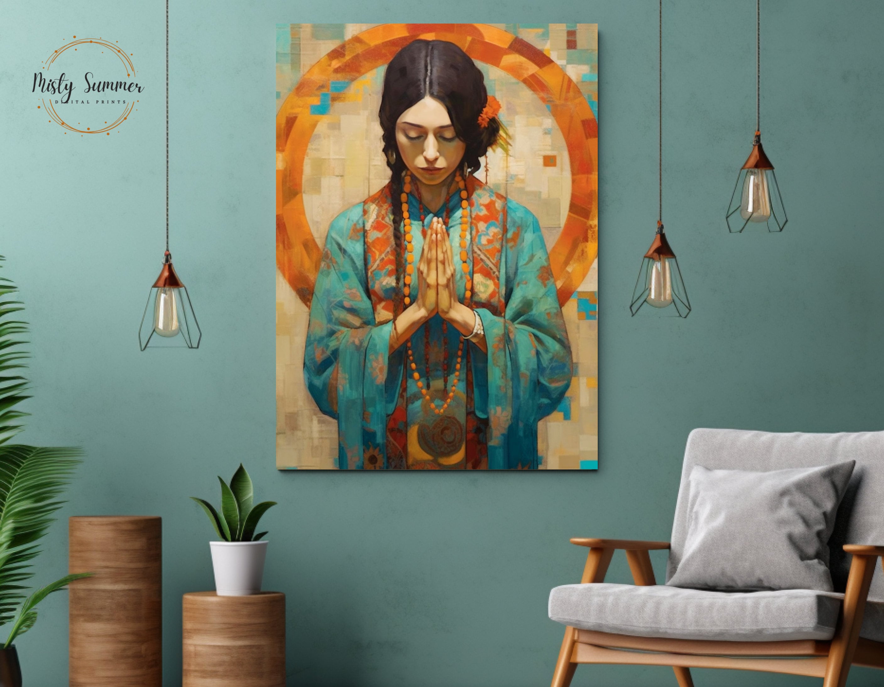 Mexican Latina Art Woman in Prayer Inspirational Religious Bible Wall ...