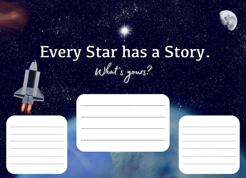 Space Story Writing Prompt Notecard: Kids Astronomy Activity (digital ...