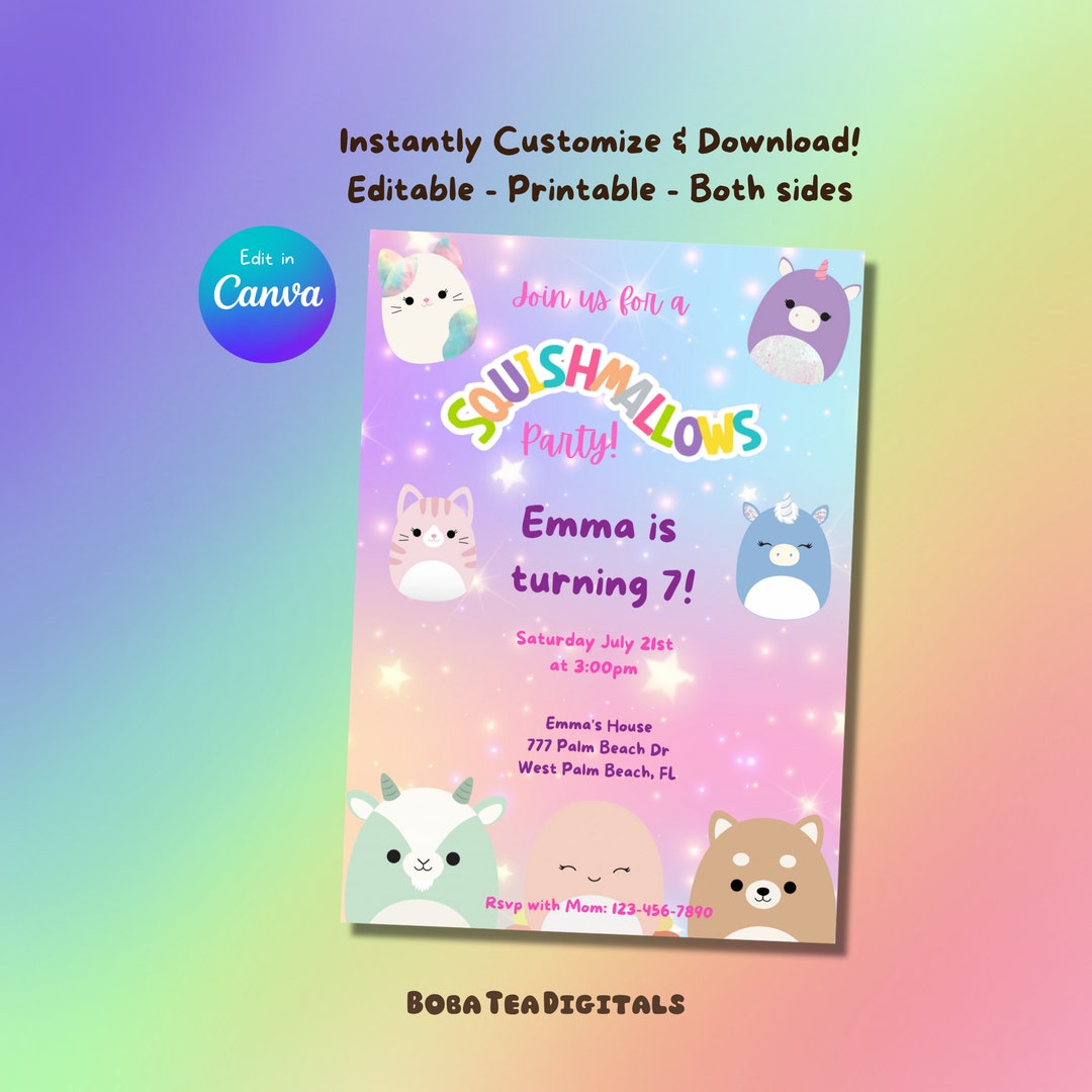 Editable Squishy Birthday Invitation Kawaii Printable Invite Canva ...