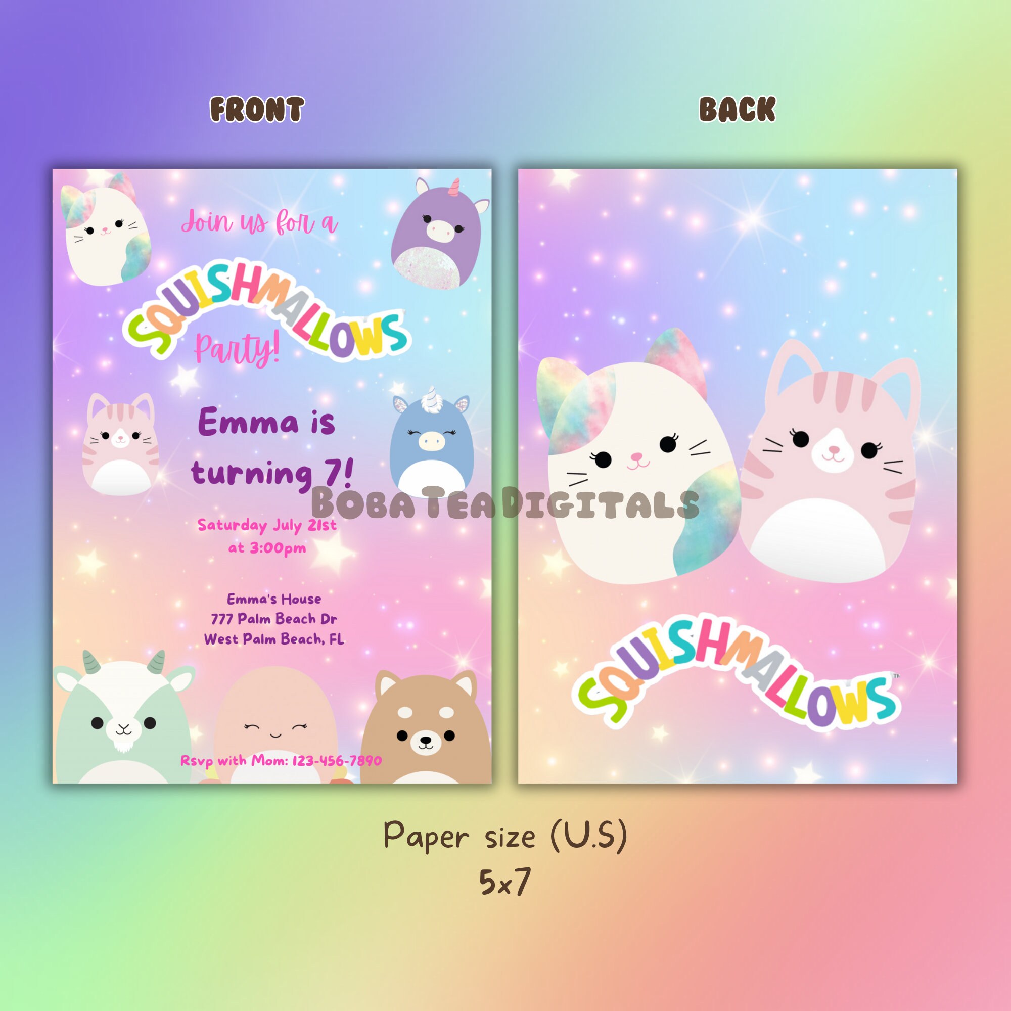 Editable Squishy Birthday Invitation Kawaii Printable Invite Canva ...