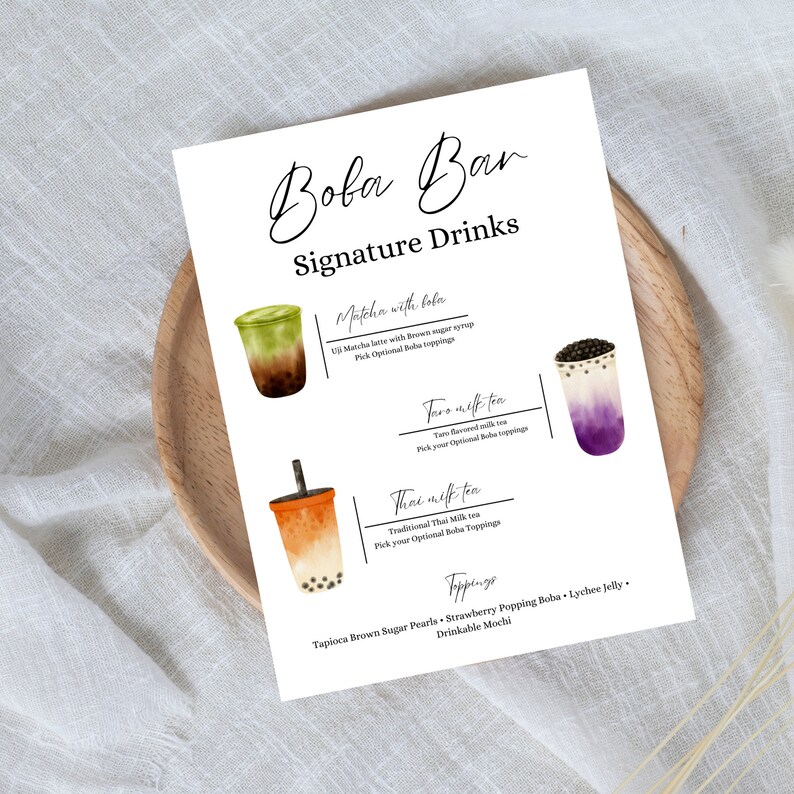 Editable Boba Tea Sign Template Bubble Tea Sign Menu for Birthday ...