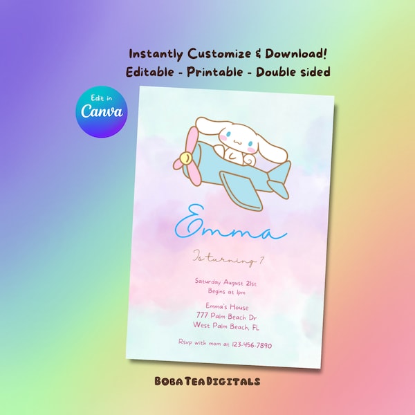 Kawaii Party Invite Template - Etsy
