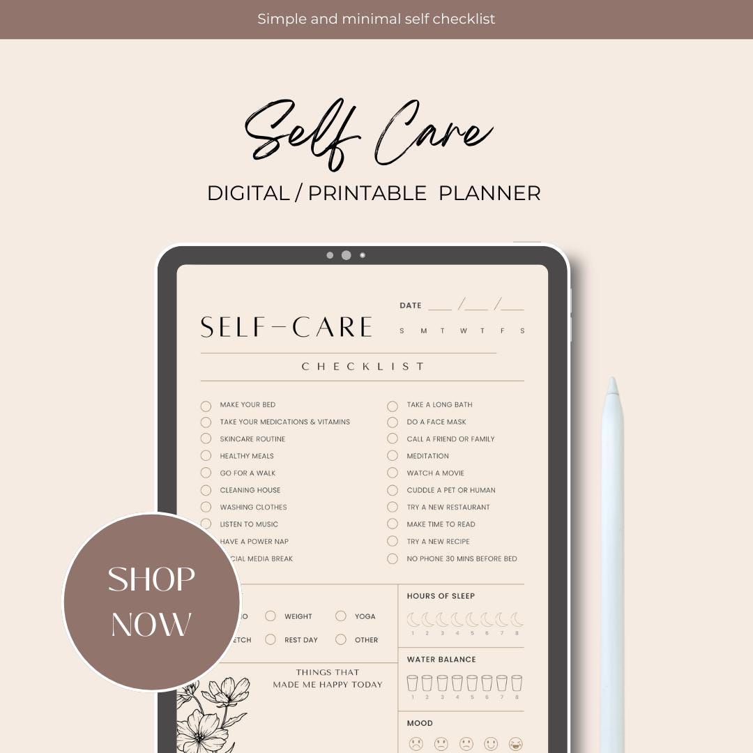 Self Care Checklist, Daily Self Care Planner, Wellness Planner, Self ...