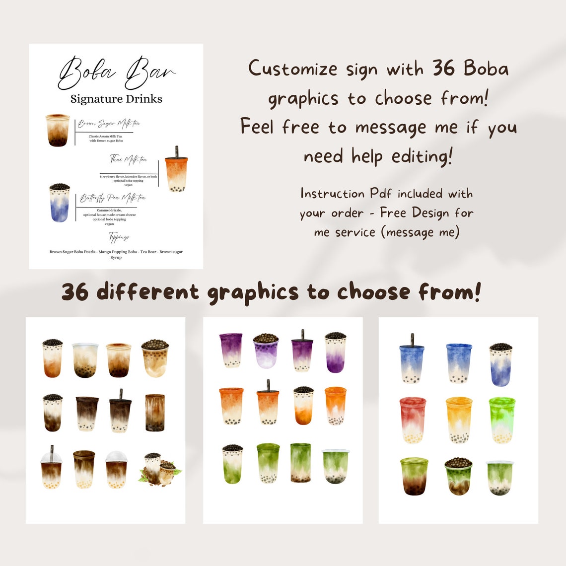 Editable Boba Tea Sign Template Bubble Tea Sign Menu for - Etsy Canada