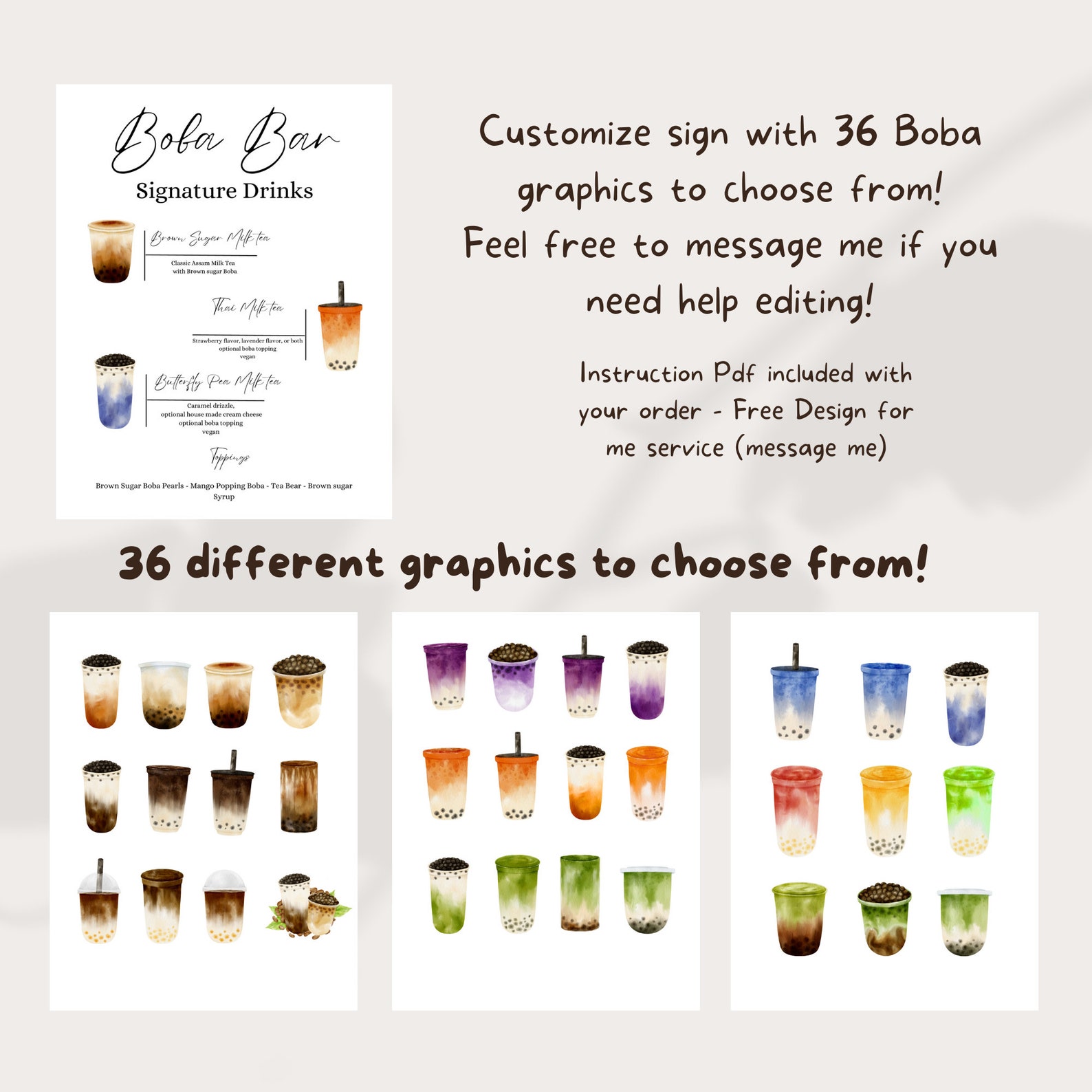 Editable Boba Tea Sign Template Bubble Tea Sign Menu for - Etsy Canada