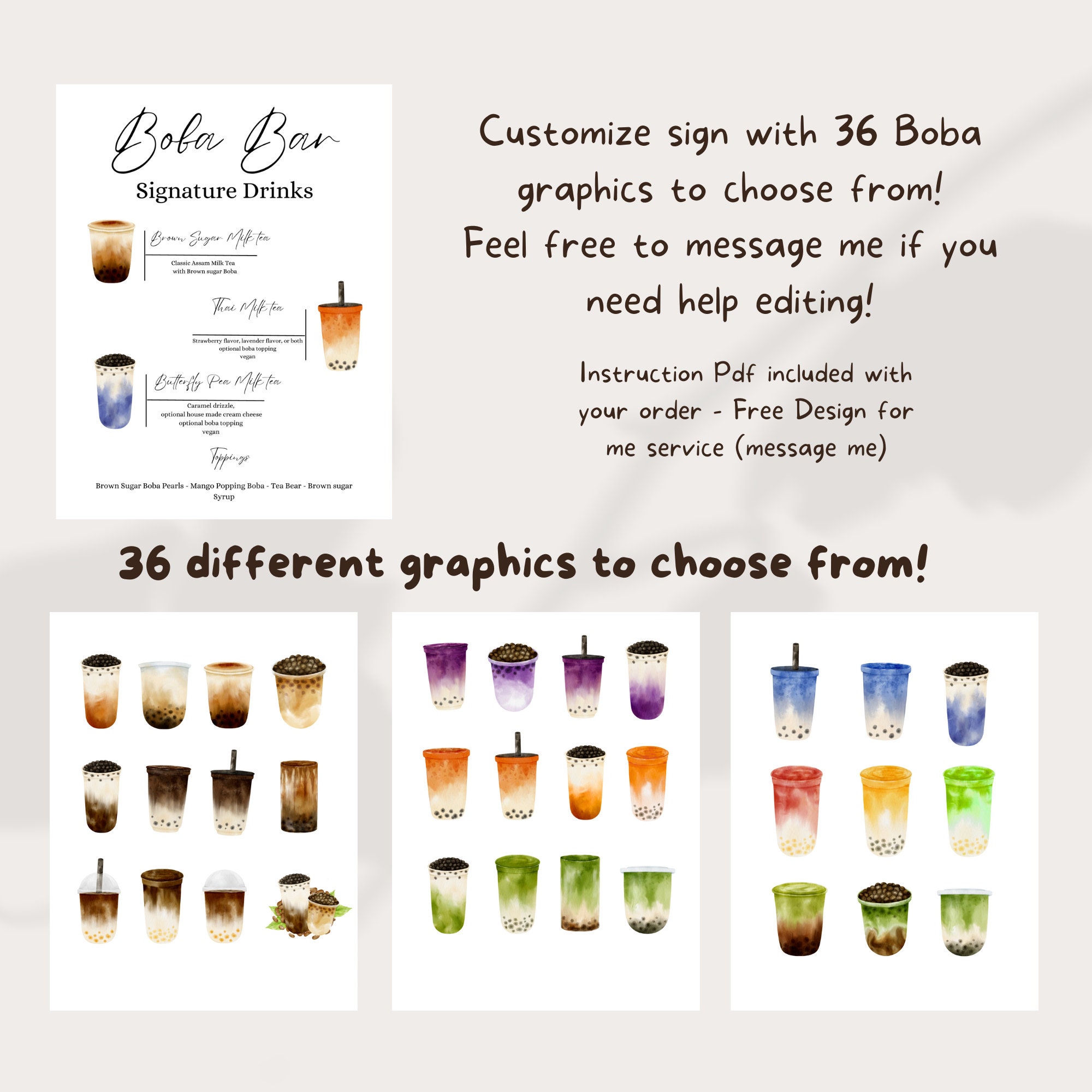 Editable Boba Tea Sign Template Bubble Tea Sign Menu for - Etsy UK