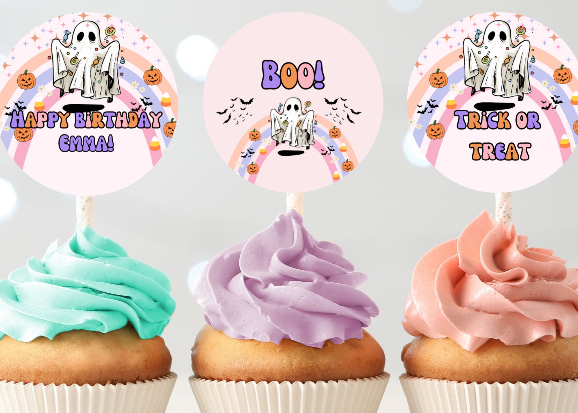 Editable Groovy Ghost Halloween Birthday Cake Toppers Cute - Etsy