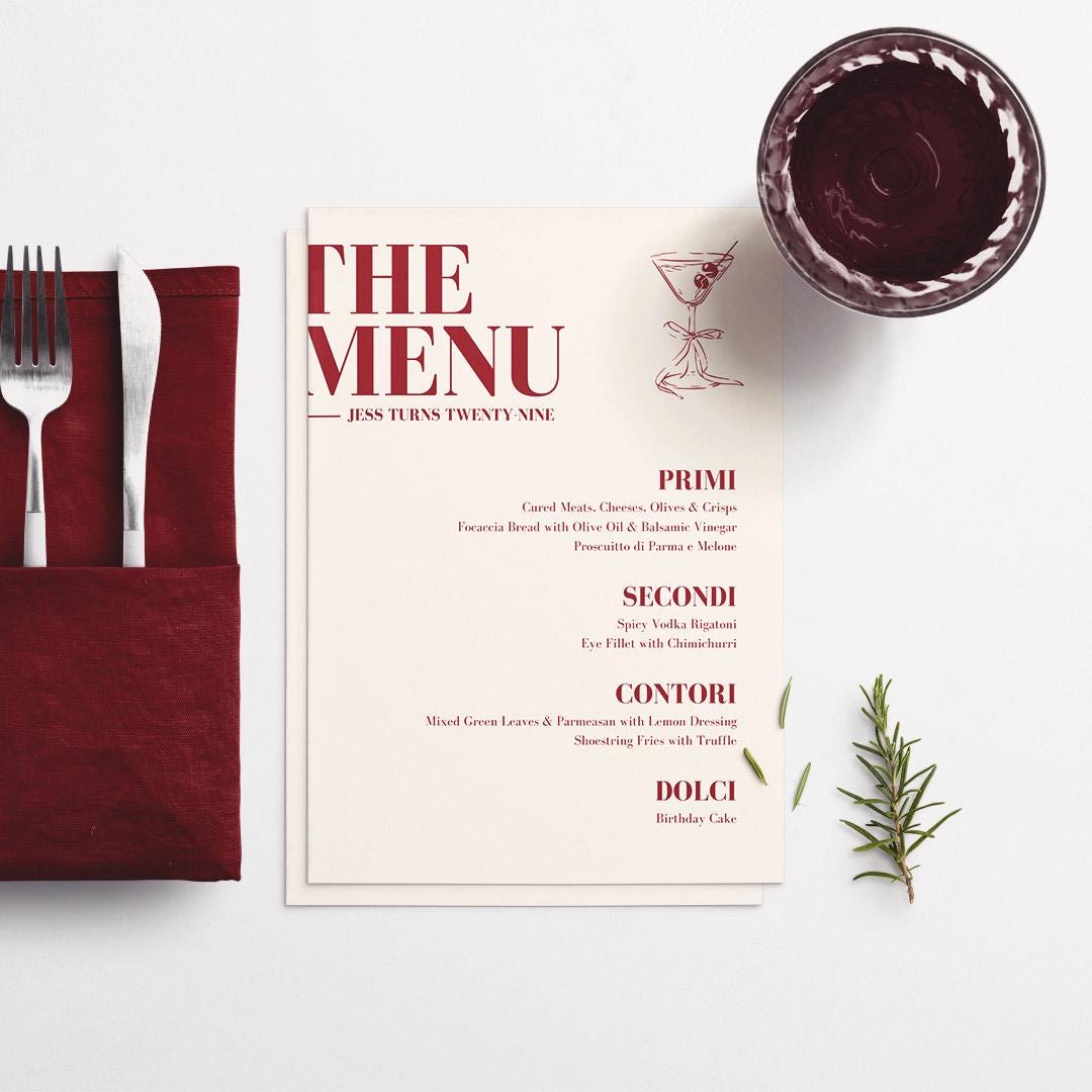 Menu Template | Custom Birthday Dinner | Editable Canva Design | DIY ...