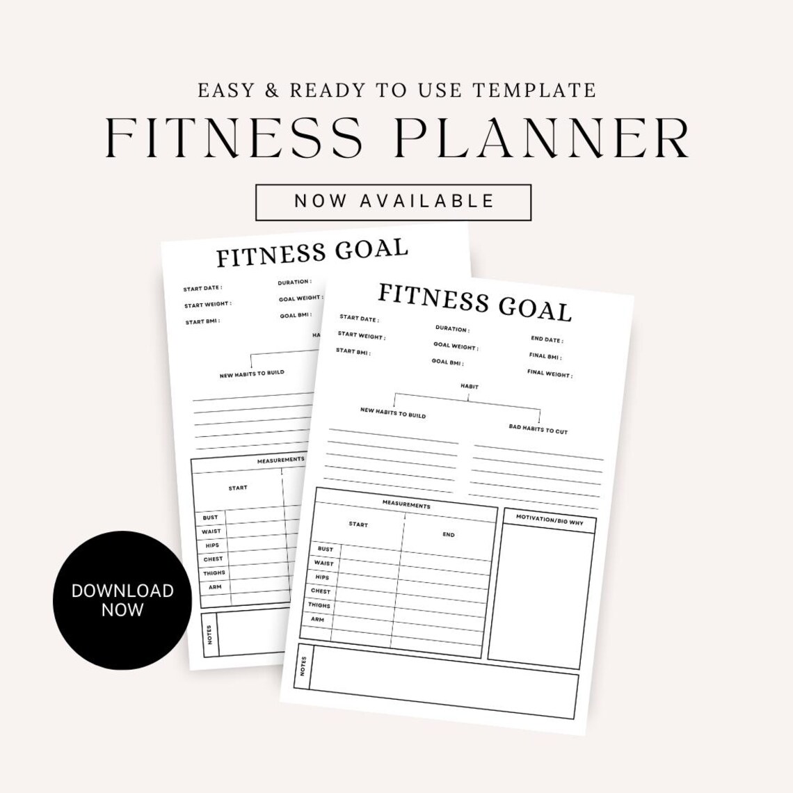 Fitness Goal Planner Sheet, A4 Downloadable PDF to Help You Achieve ...