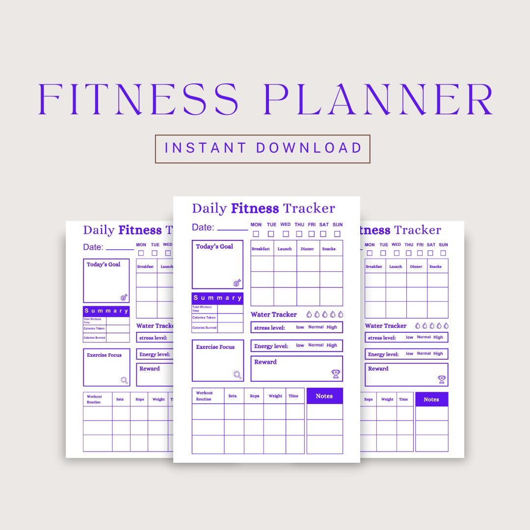 Illustrated Daily Tracker, Purple and White Design, A4 Downloadable PDF ...