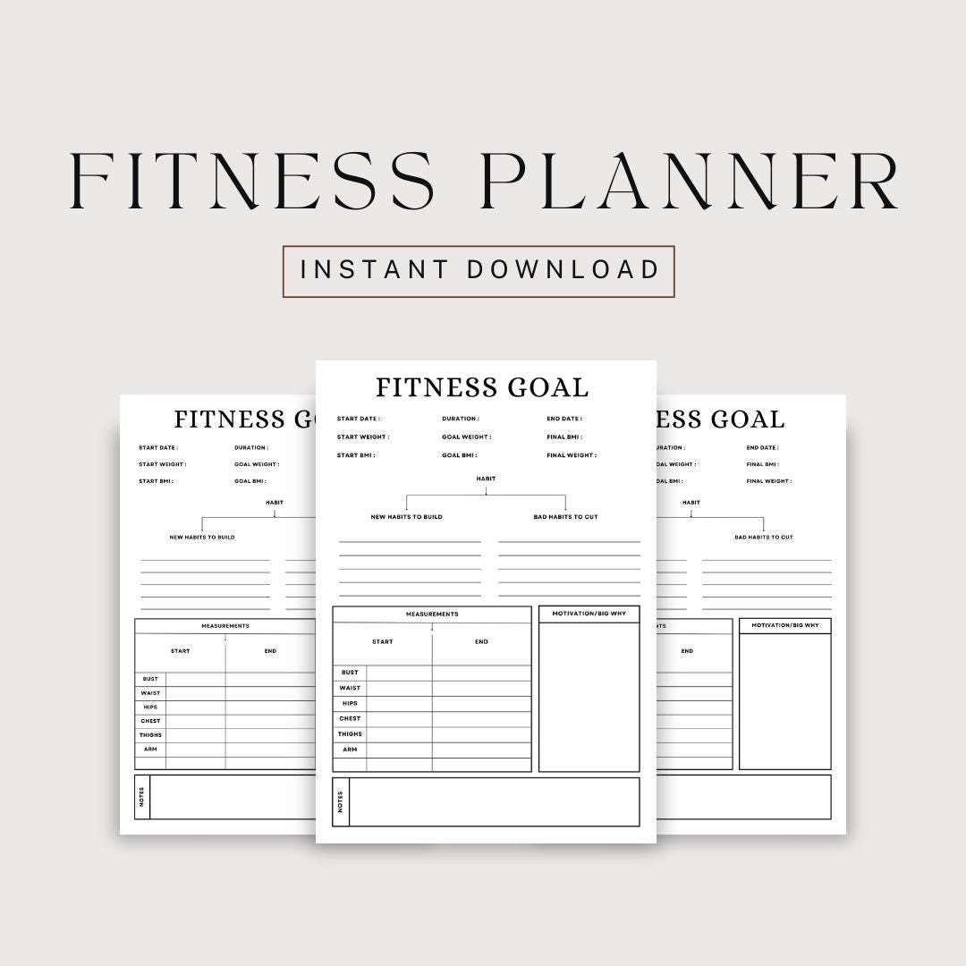 Fitness Goal Planner Sheet, A4 Downloadable PDF to Help You Achieve ...