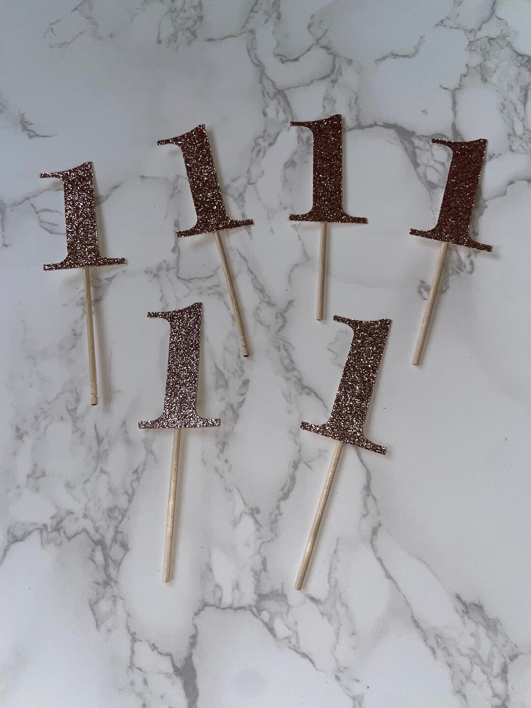 1st Birthday Cupcake Toppers, Custom Cupcake Toppers, Rose Gold Glitter ...