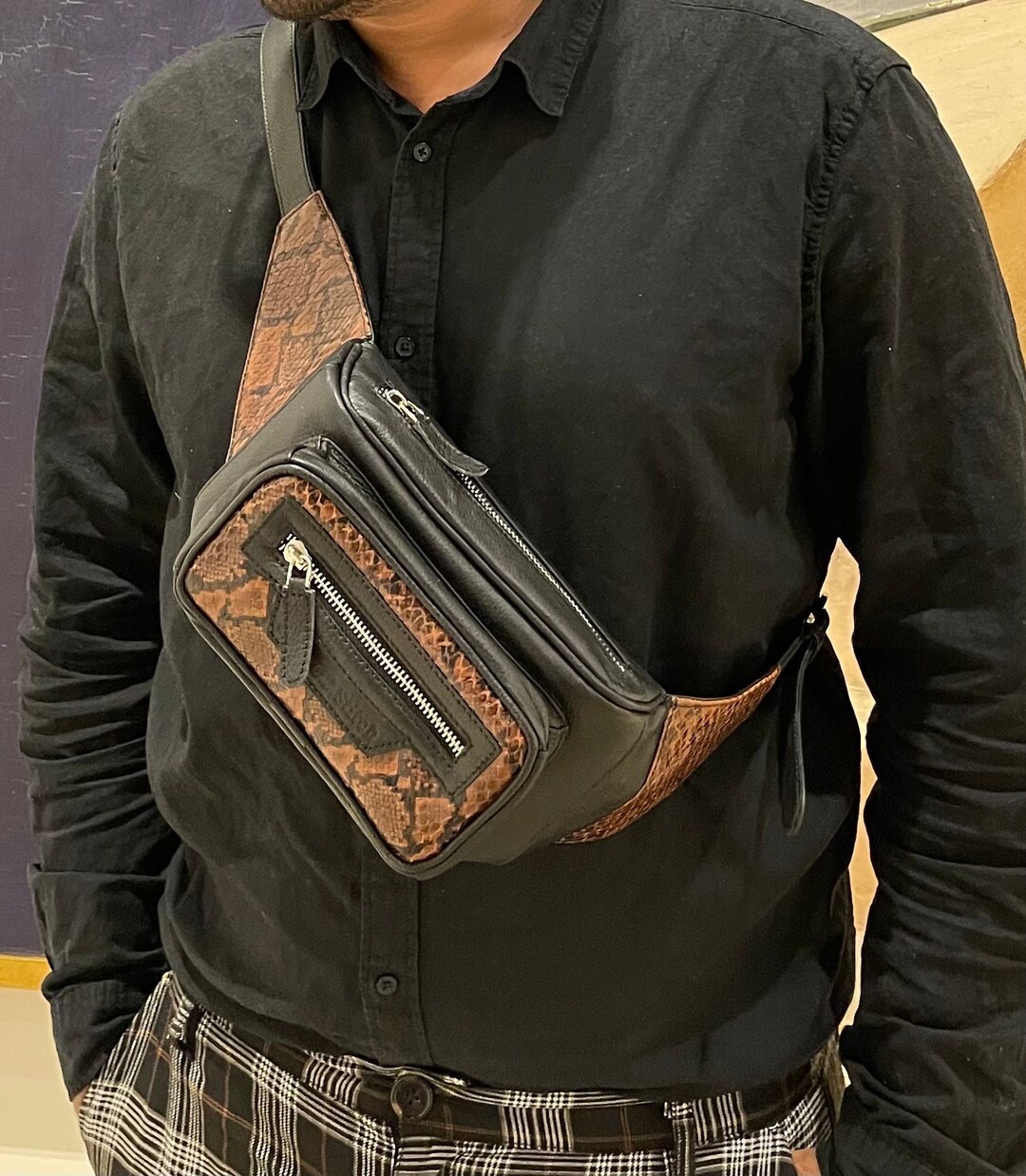 Python Leather Bag Bum Bag Leather Chest Bag Fanny Pack - Etsy