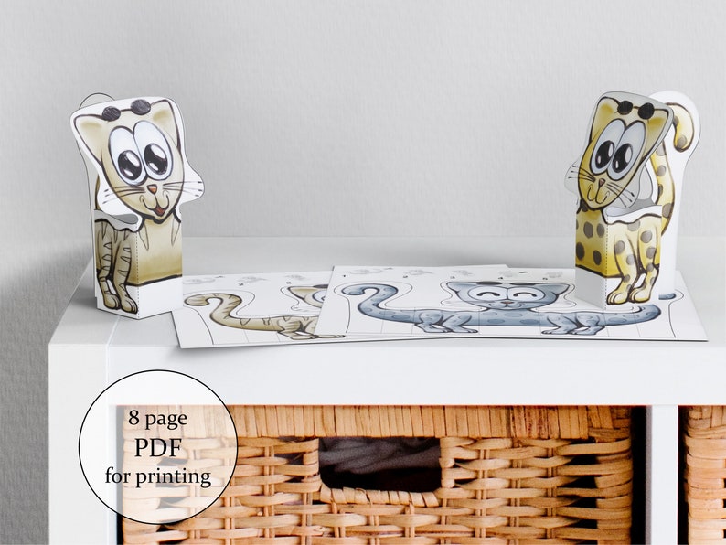 Foldable Cat Figures, Printable, Birthday Activity, Fun for Kids, 8 ...