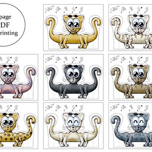 Foldable Cat Figures, Printable, Birthday Activity, Fun for Kids, 8 ...