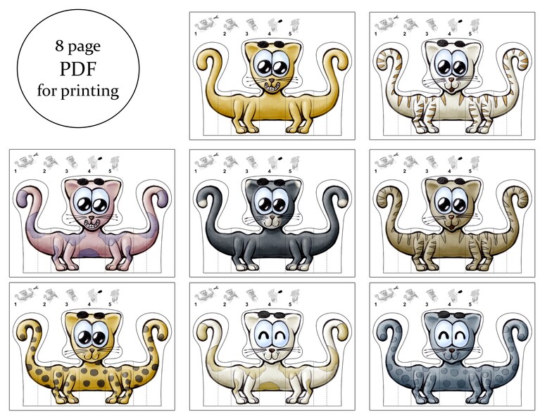 Foldable Cat Figures, Printable, Birthday Activity, Fun for Kids, 8 ...