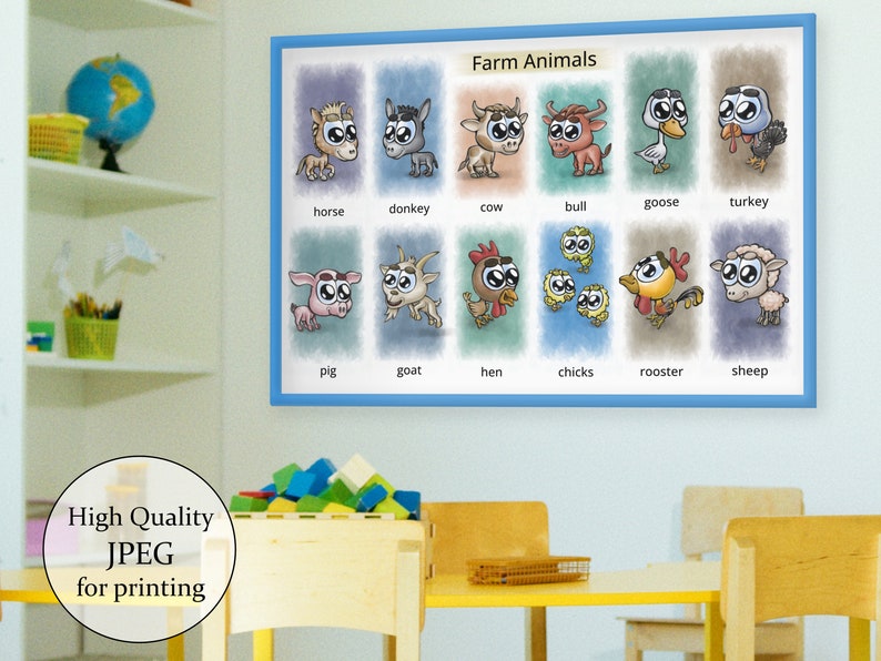 Printable Farm Animals Poster, High Quality JPEG for Large Prints, for ...