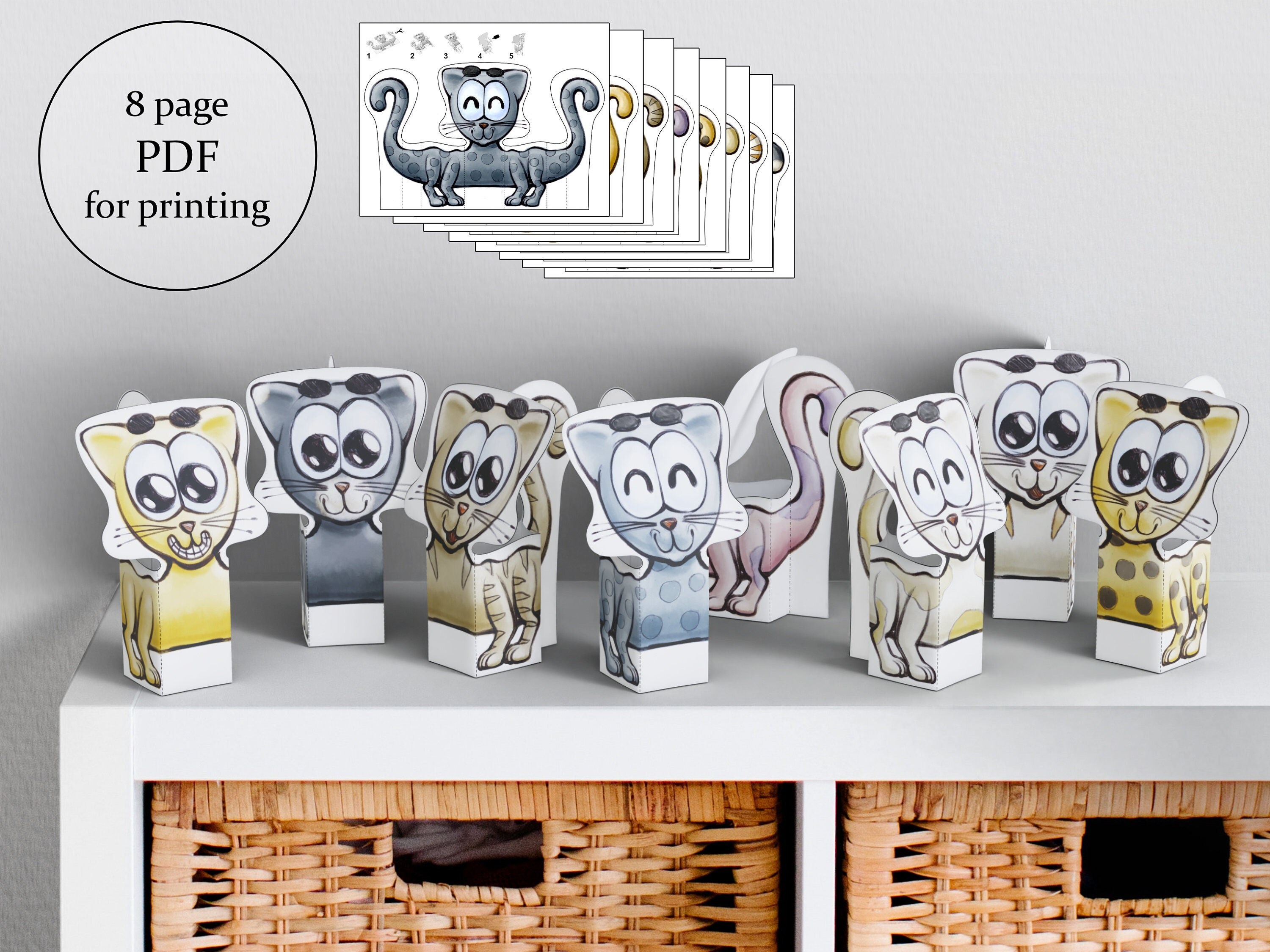 Foldable Cat Figures, Printable, Birthday Activity, Fun for Kids, 8 ...