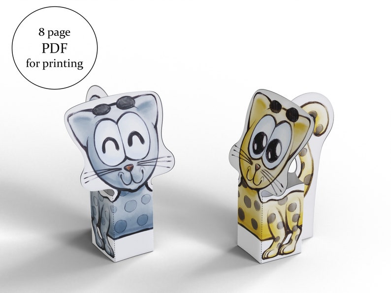 Foldable Cat Figures, Printable, Birthday Activity, Fun for Kids, 8 ...
