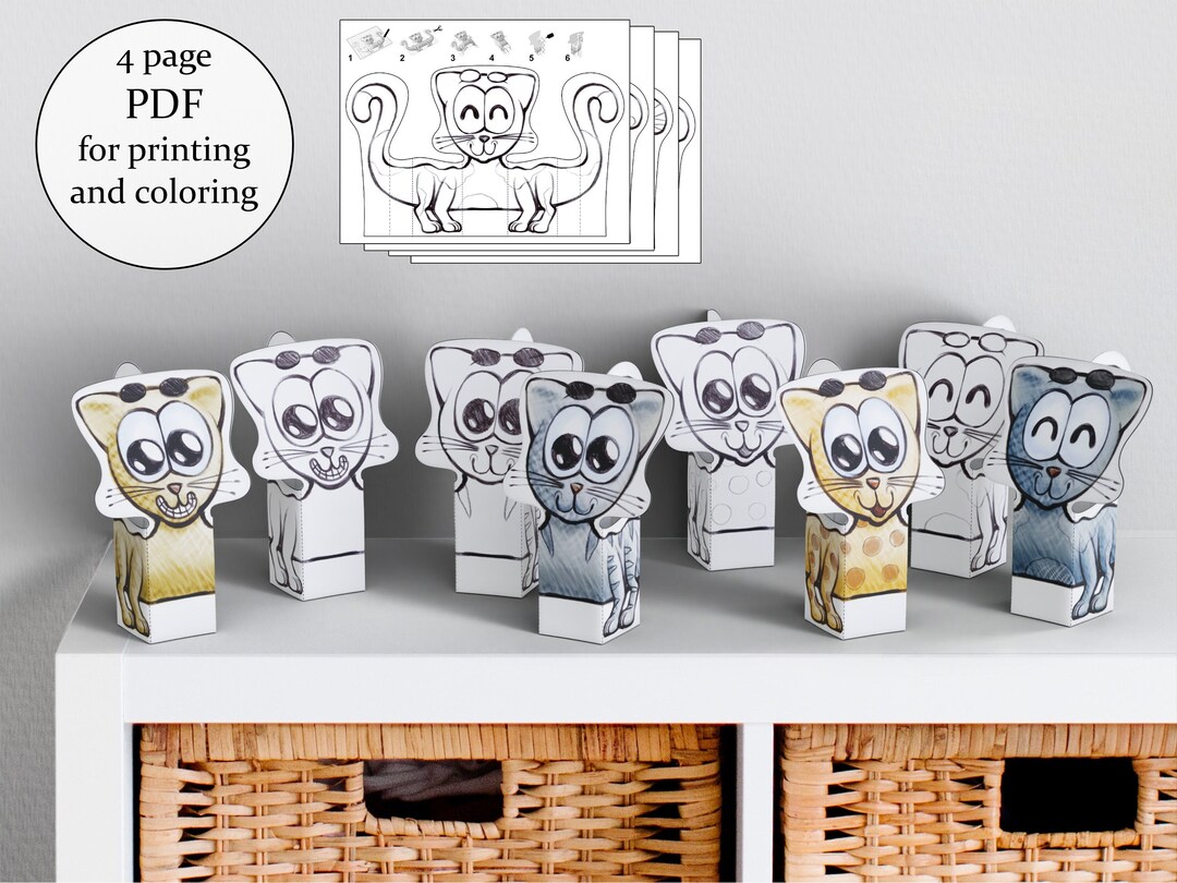 Foldable Cat Figures, for Coloring, Printable, Birthday Activity, Fun ...