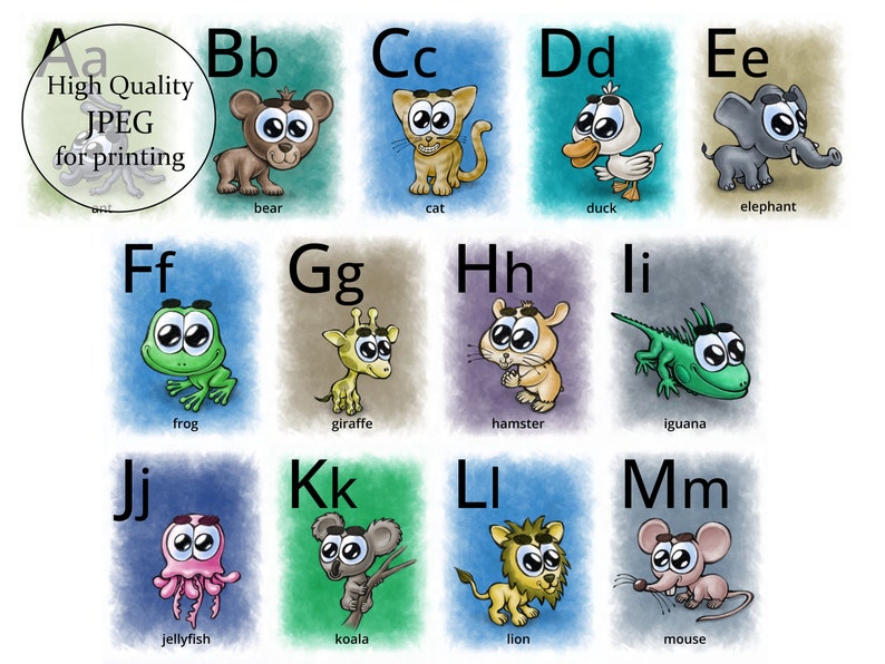 Printable Animal Alphabet Poster, High Quality JPEG for Large Prints ...