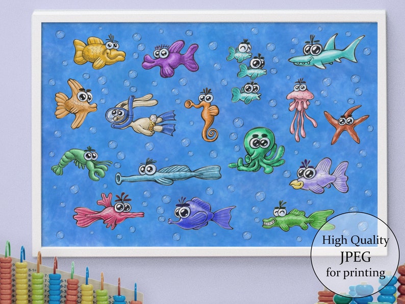 Printable Fantasy Fishes Poster, High Quality JPEG for Large Prints ...