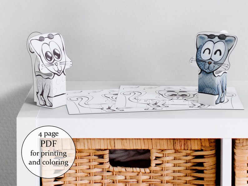 Foldable Cat Figures, for Coloring, Printable, Birthday Activity, Fun ...