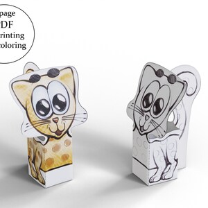 Foldable Cat Figures, for Coloring, Printable, Birthday Activity, Fun ...