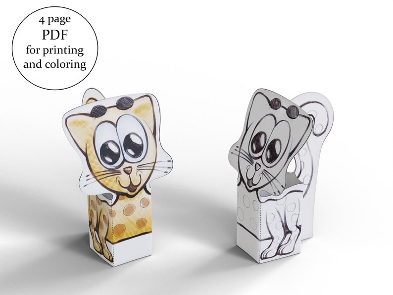 Foldable Cat Figures, for Coloring, Printable, Birthday Activity, Fun ...