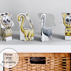 Foldable Cat Figures, Printable, Birthday Activity, Fun for Kids, 8 ...