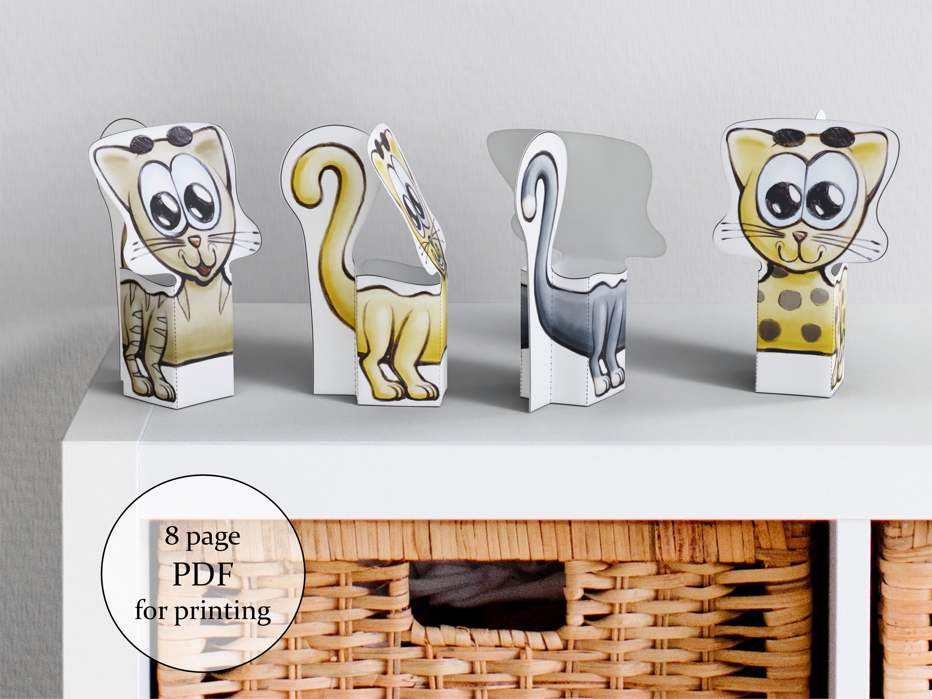 Foldable Cat Figures, Printable, Birthday Activity, Fun for Kids, 8 ...