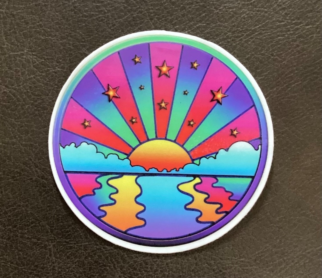Retro Sunrise Vinyl Sticker - Etsy