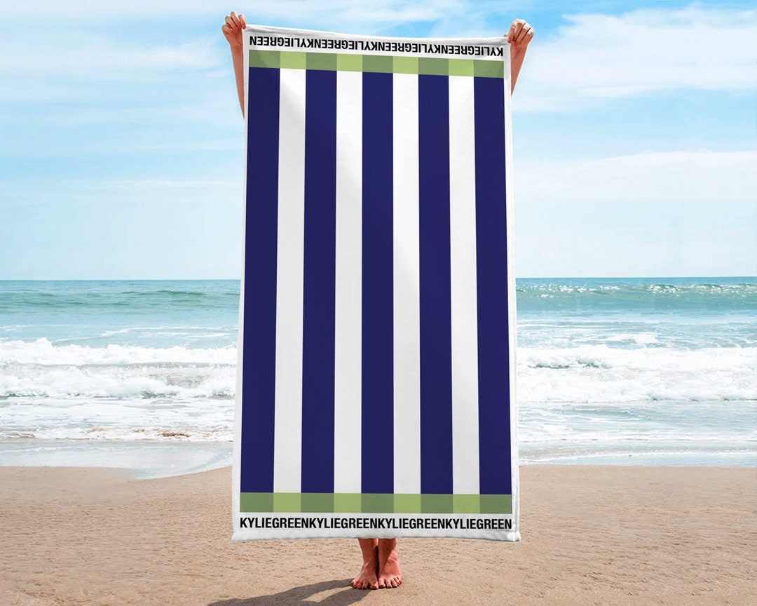 Striped Beach Towel, Stripe Print Beach Towel, Personalized Beach Towel ...