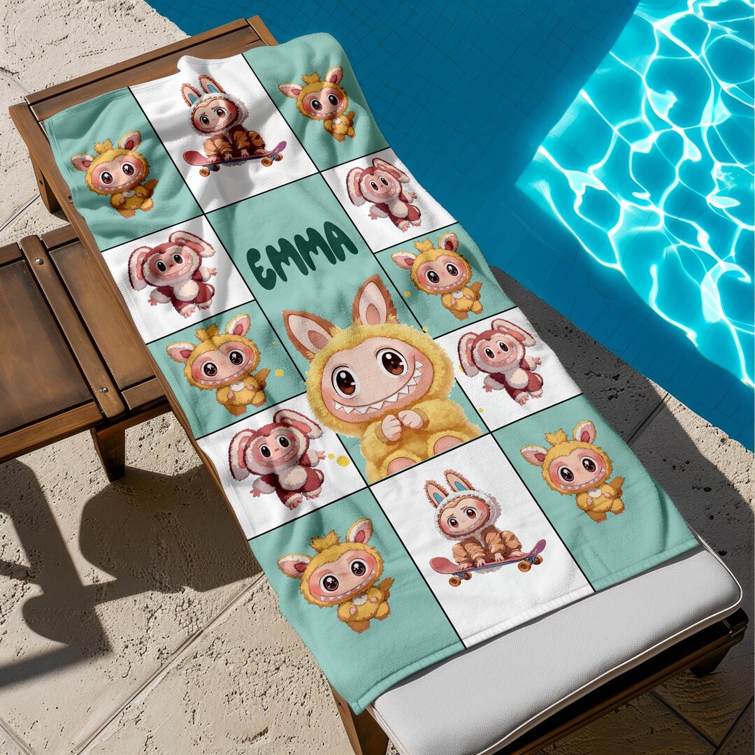Labubu Personalized Towel,custom Name Beach Towel for Kids,labubu ...