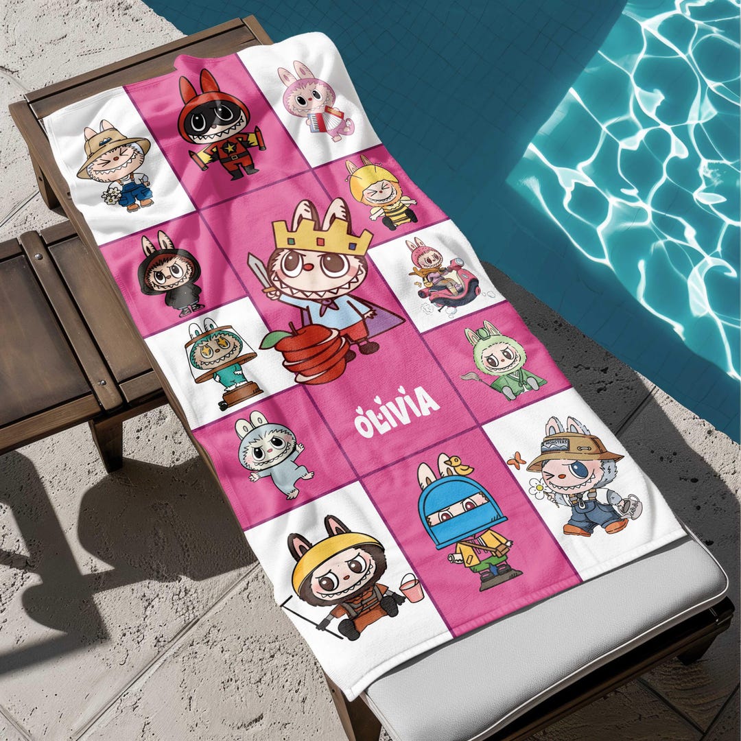 Personalized Labubu Towel, Cute Labubu Cartoon Character, Custom Name ...