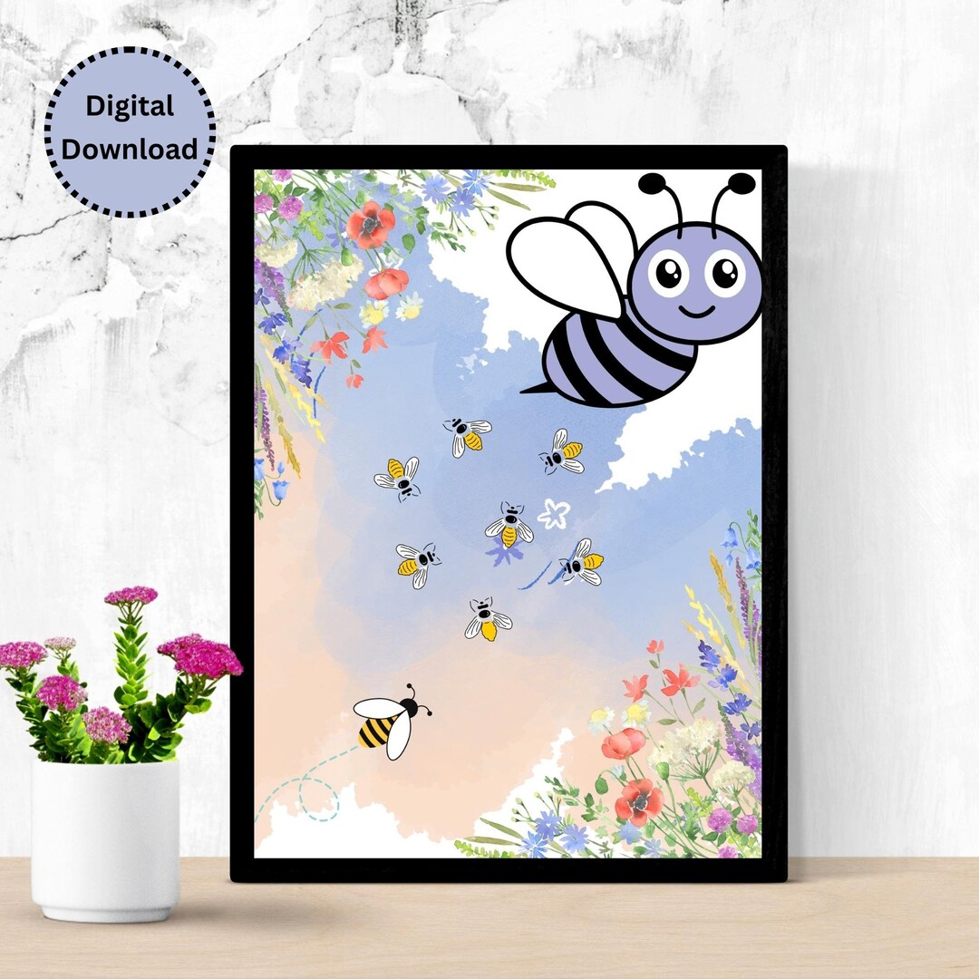 BEES Wall Art, WILDFLOWERS Printable, Bee Home Wall Décor, Honey Bee ...