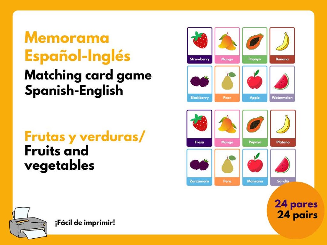 Spanish-english Memorama: Fruits and Vegetables - Etsy UK