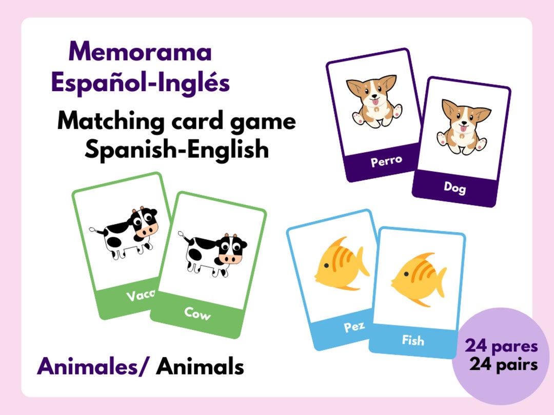 Memorama Spanish-english, Animal Edition / Matching Card Game Spanish ...