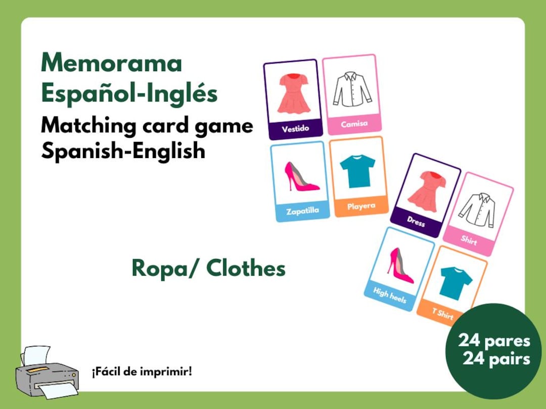 Spanish - English Memorama: Clothing - Etsy