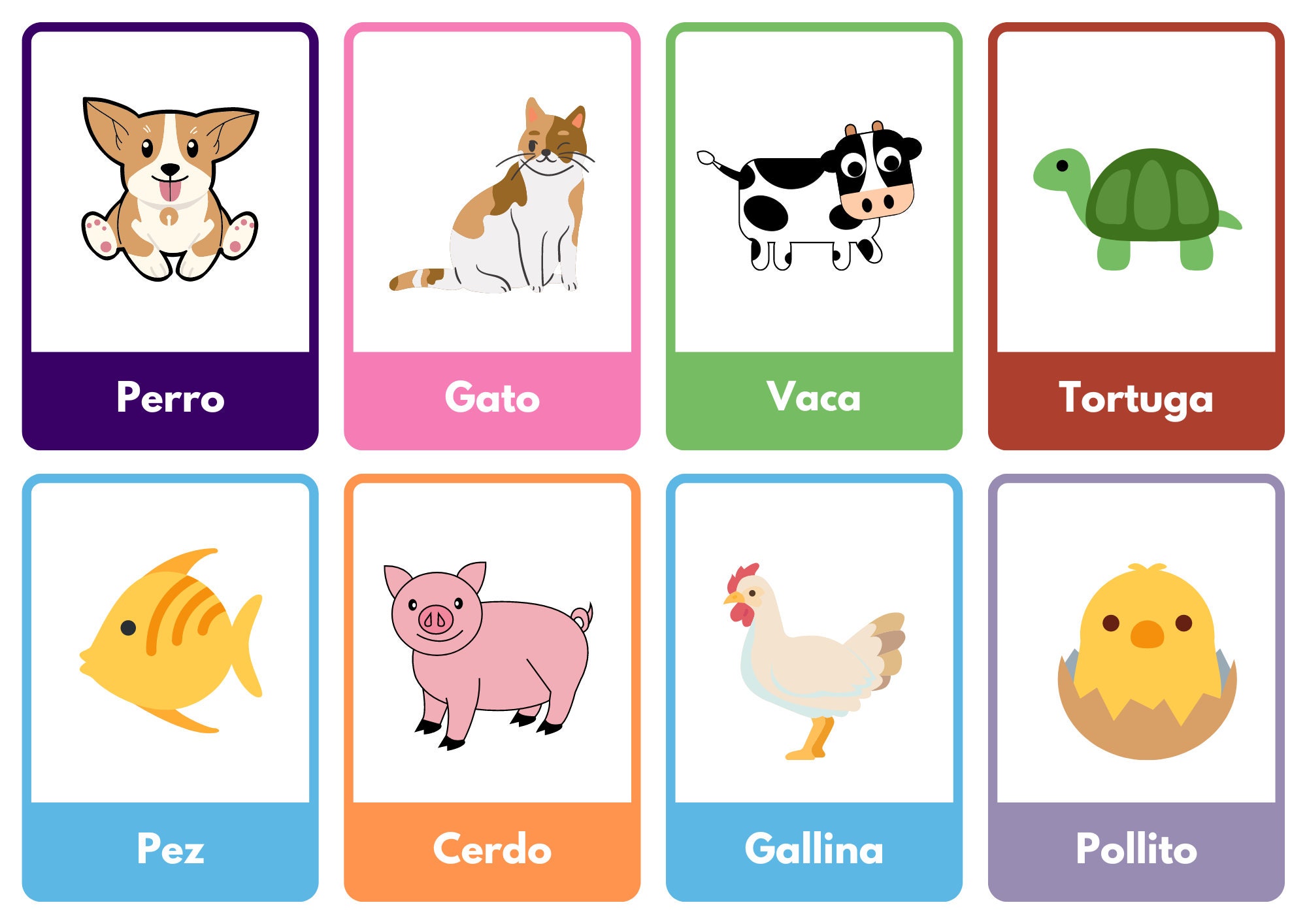 Memorama Spanish-english, Animal Edition / Matching Card Game Spanish ...
