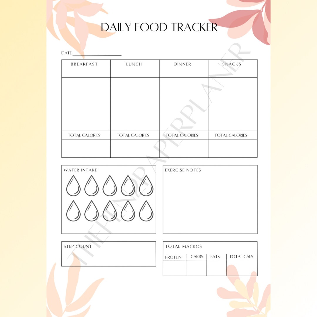 Daily Food and Exercise Tracker - Etsy