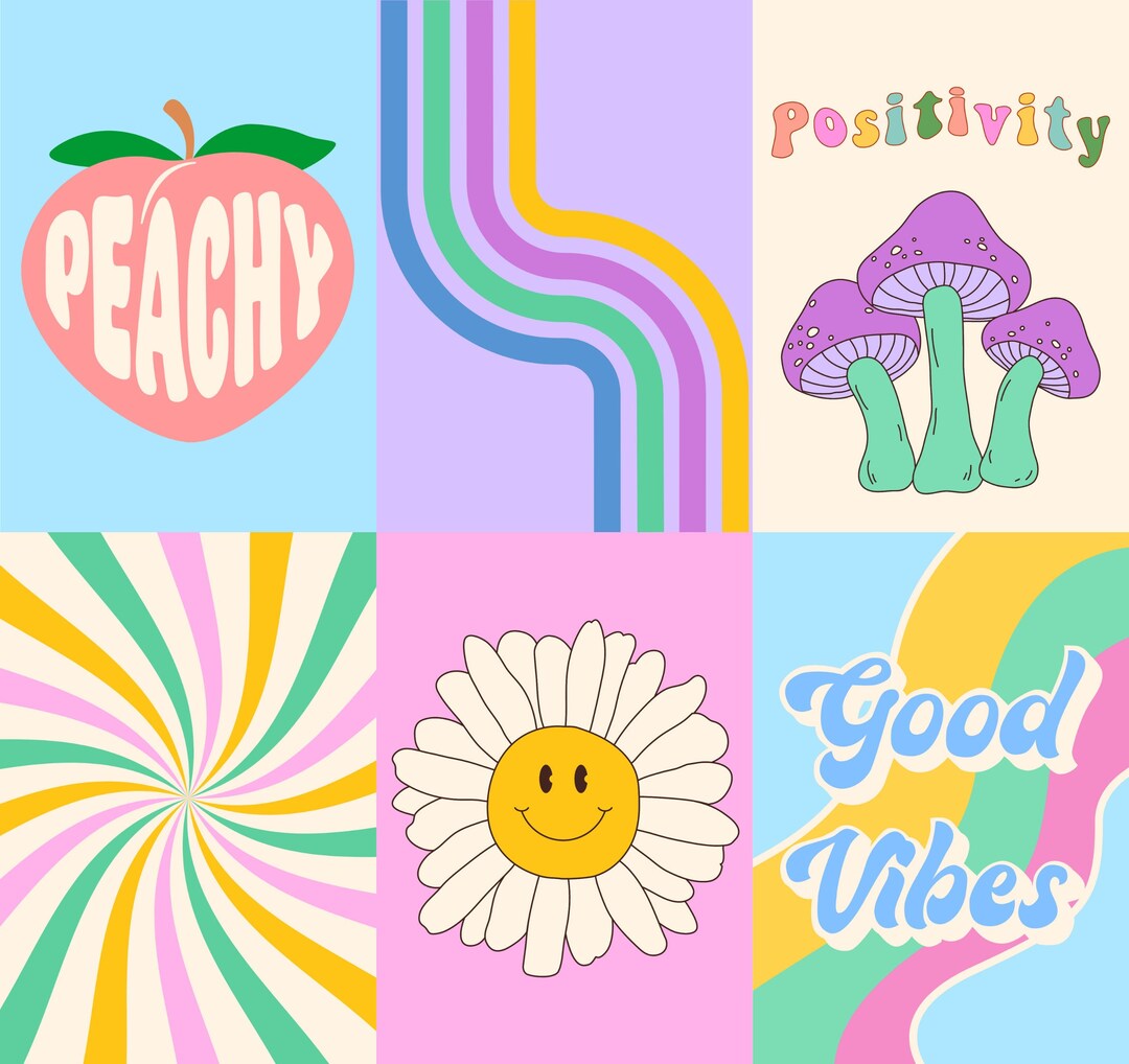 Retro Hippie Digital Print Pack of 6 - Etsy