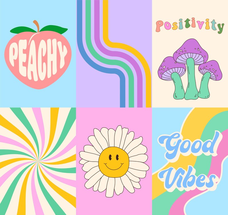 Retro Hippie Digital Print Pack of 6 - Etsy