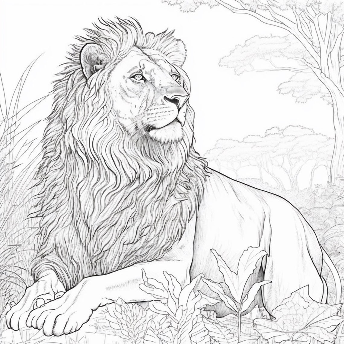 Lion | Coloring Book Page | Instant Download - Etsy